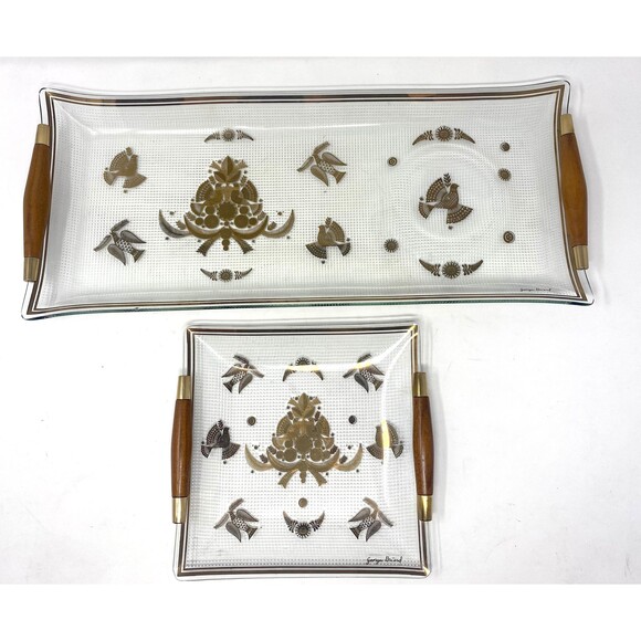 vintage MCM | Accents | Vintage Georges Briard Glass Trays Teak Wood ...